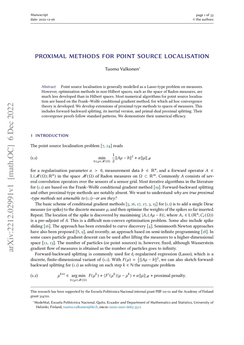 Proximal methods for point source localisation | DeepAI