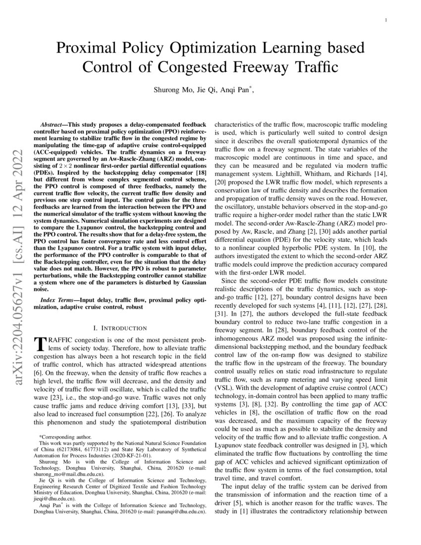 Proximal Policy Optimization Learning based Control of Congested ...