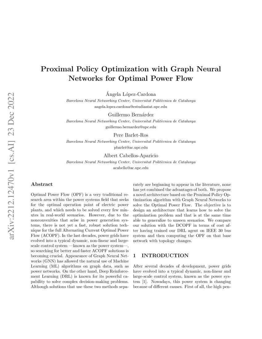Proximal Policy Optimization With Graph Neural Networks For Optimal Power Flow Deepai