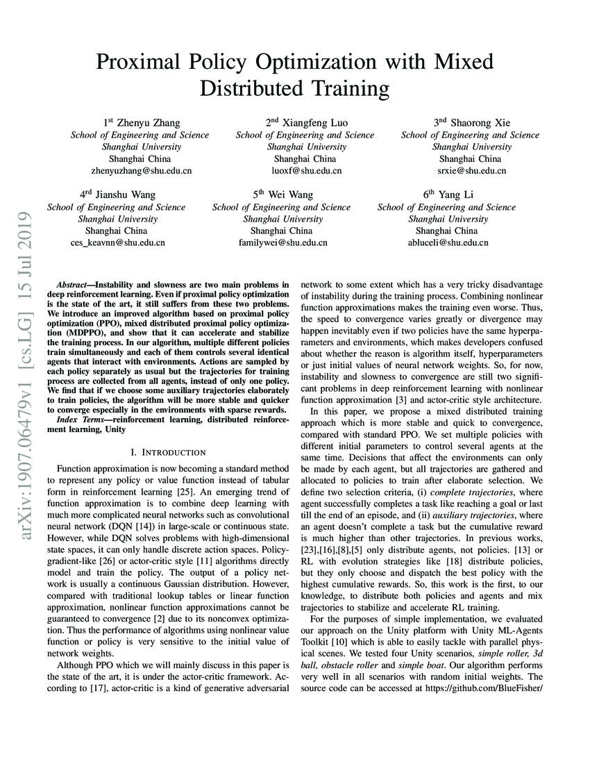 Proximal Policy Optimization with Mixed Distributed Training | DeepAI Proximal Policy Optimization with Mixed Distributed Training | DeepAI