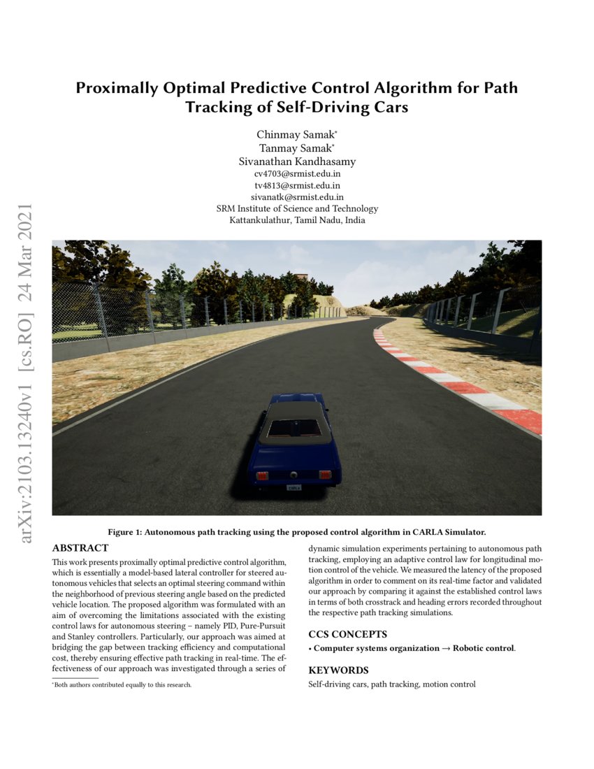 Proximally Optimal Predictive Control Algorithm For Path Tracking Of