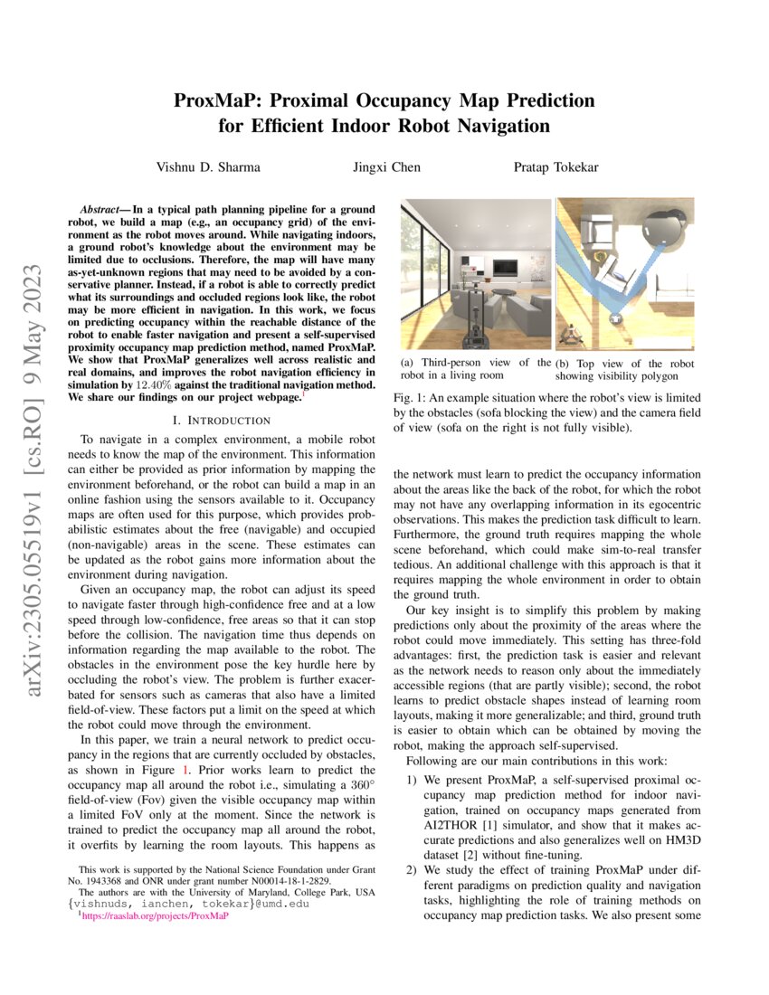 ProxMaP: Proximal Occupancy Map Prediction for Efficient Indoor Robot Navigation | DeepAI