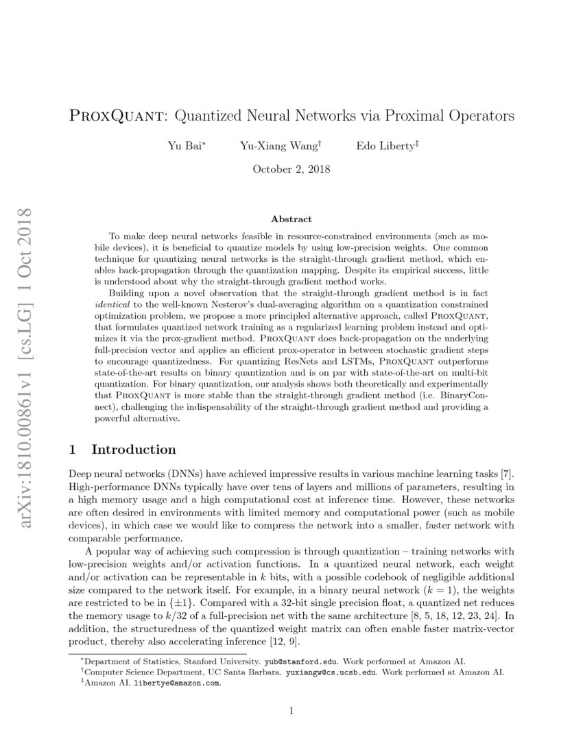 Proxquant Quantized Neural Networks Via Proximal Operators Deepai 