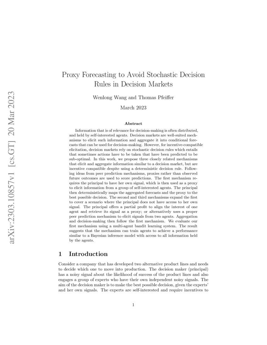 Proxy Forecasting To Avoid Stochastic Decision Rules In Decision