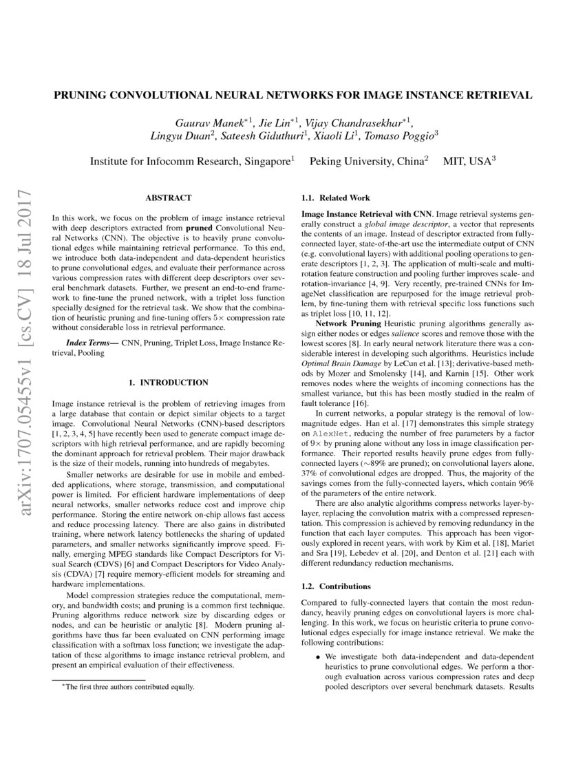 Pruning Convolutional Neural Networks For Image Instance Retrieval Deepai