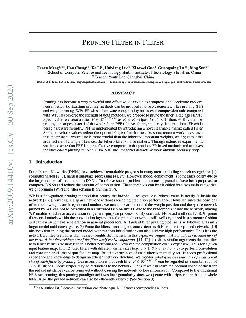 Pruning Filter in Filter | DeepAI