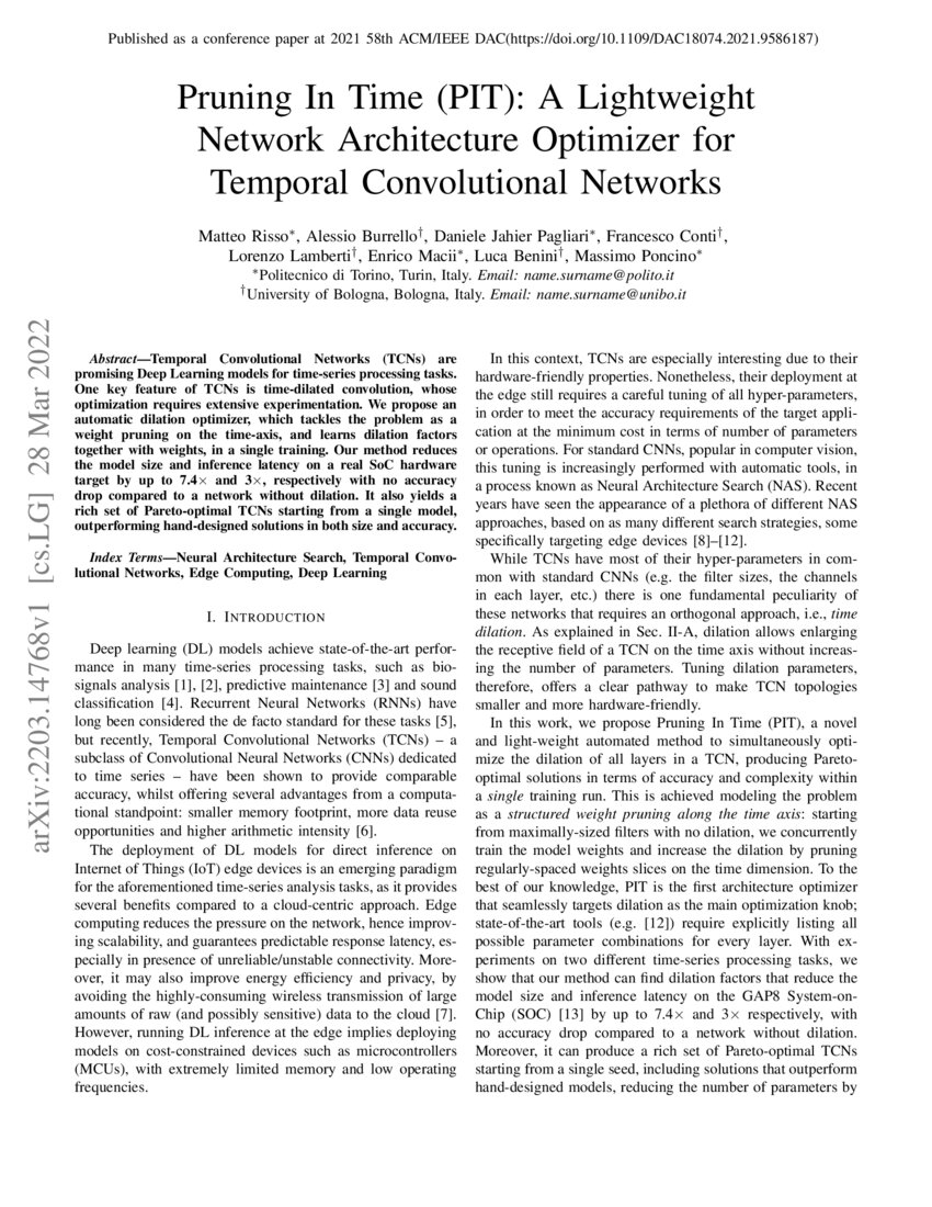 Pruning In Time (PIT): A Lightweight Network Architecture Optimizer for ...