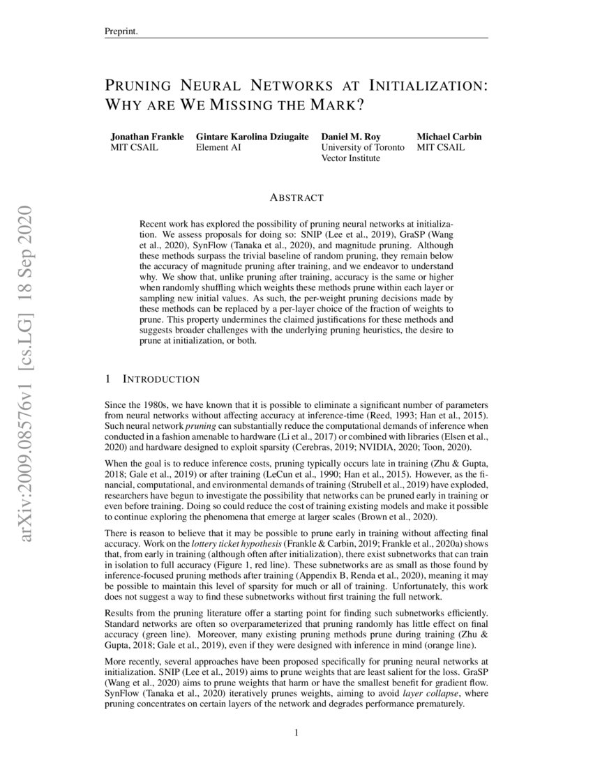 Pruning Neural Networks at Initialization: Why are We Missing the Mark? | DeepAI