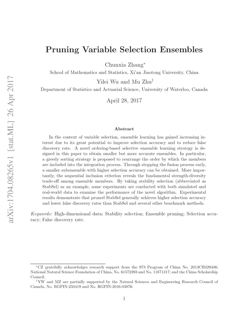 Pruning variable selection ensembles | DeepAI