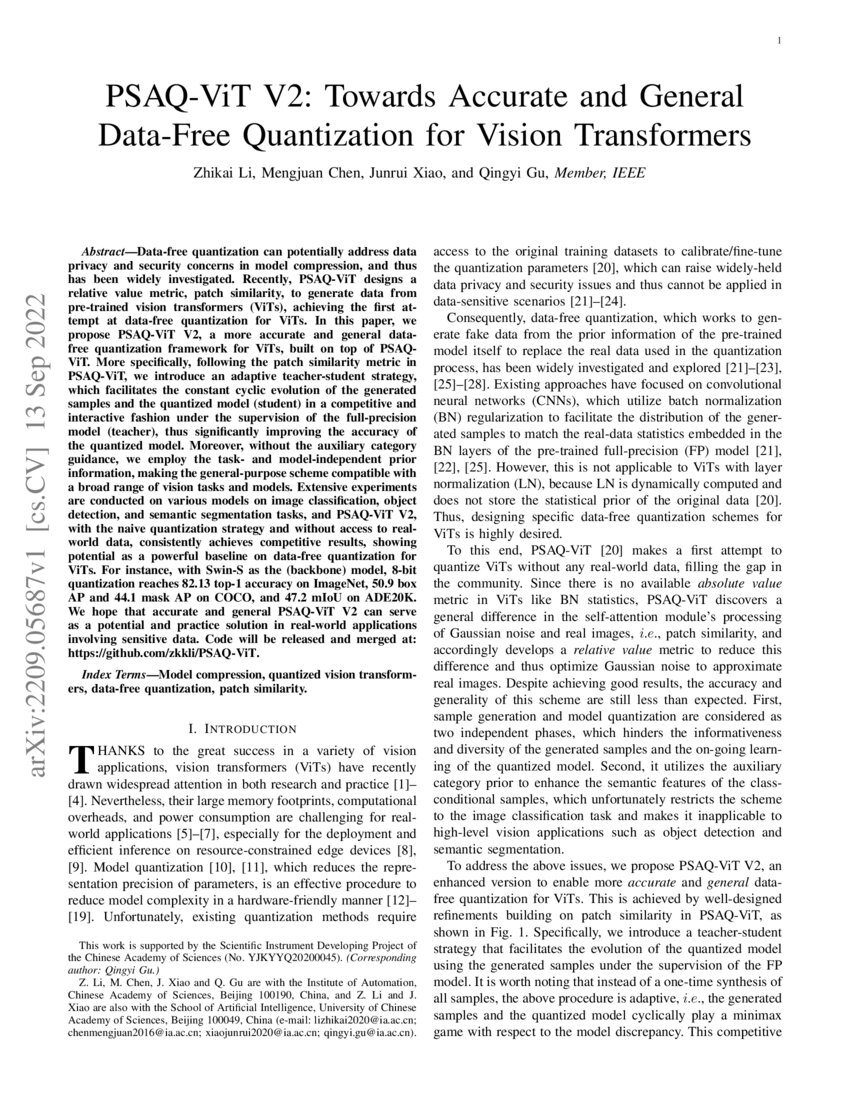 PSAQ-ViT V2: Towards Accurate and General Data-Free Quantization for ...