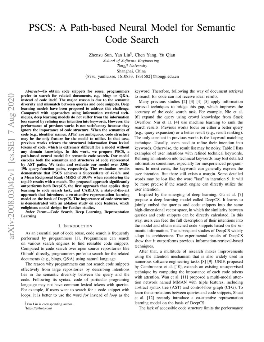 PSCS: A Path-based Neural Model for Semantic Code Search | DeepAI