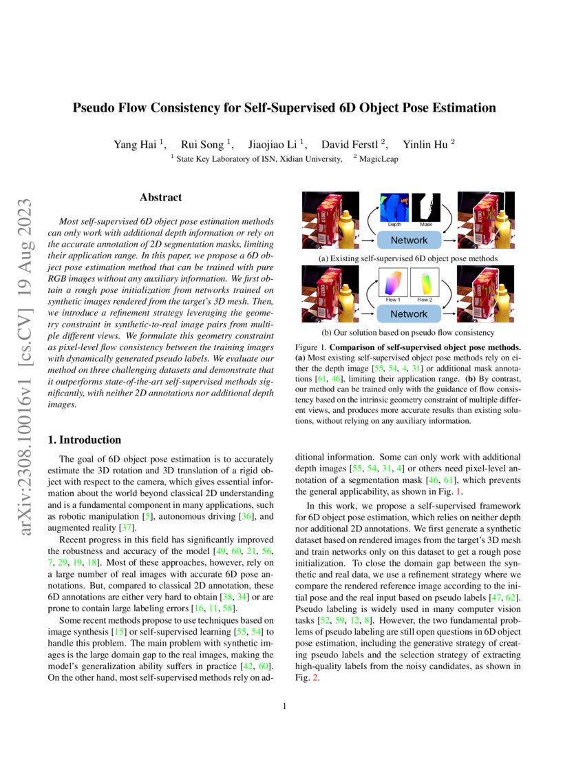 Pseudo Flow Consistency For Self Supervised 6d Object Pose Estimation 1381