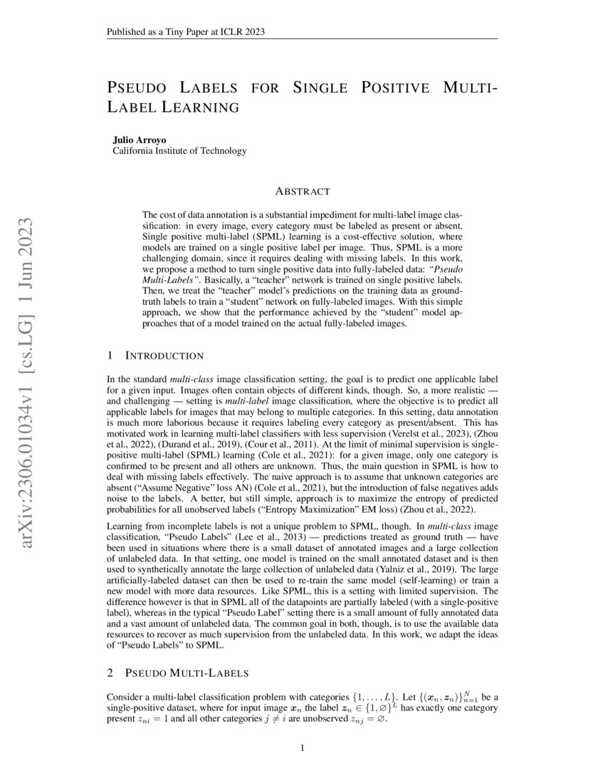Pseudo Labels for Single Positive Multi-Label Learning | DeepAI Pseudo Labels for Single Positive Multi-Label Learning | DeepAI