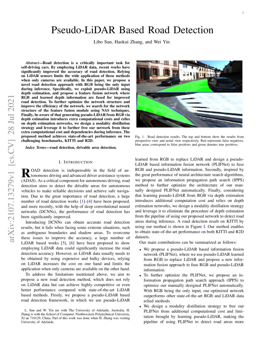 Pseudo-LiDAR Based Road Detection | DeepAI