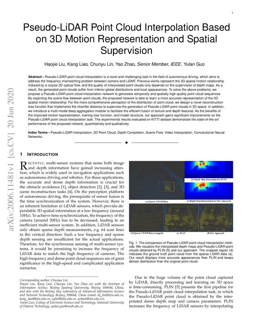 Pseudo Lidar Point Cloud Interpolation Based On 3d Motion Representation And Spatial Supervision