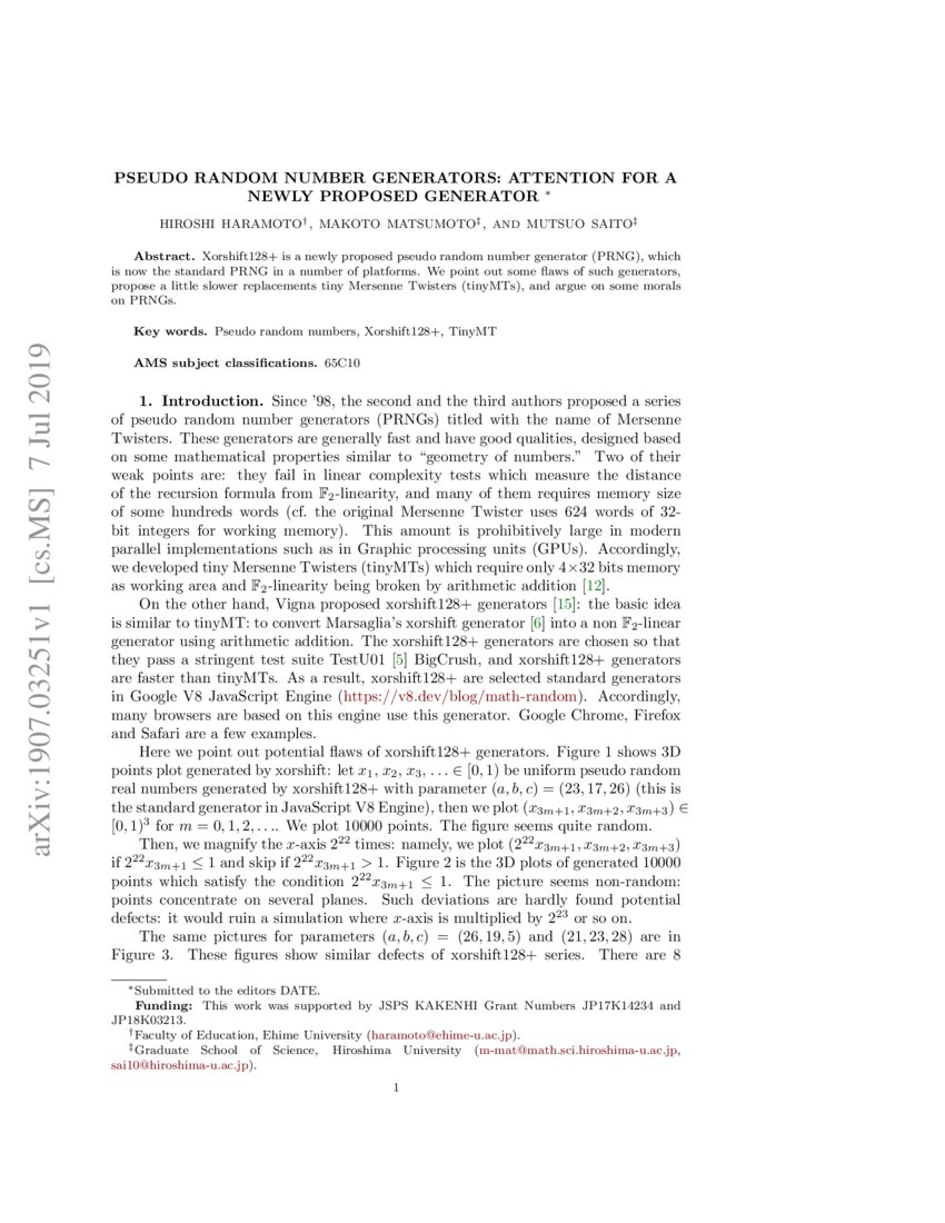 Pseudo Random Number Generators Attention For A Newly Proposed Generator Deepai