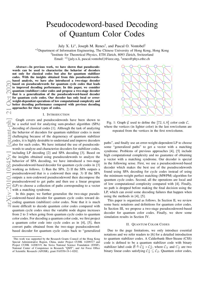 Pseudocodeword based Decoding Of Quantum Color Codes DeepAI