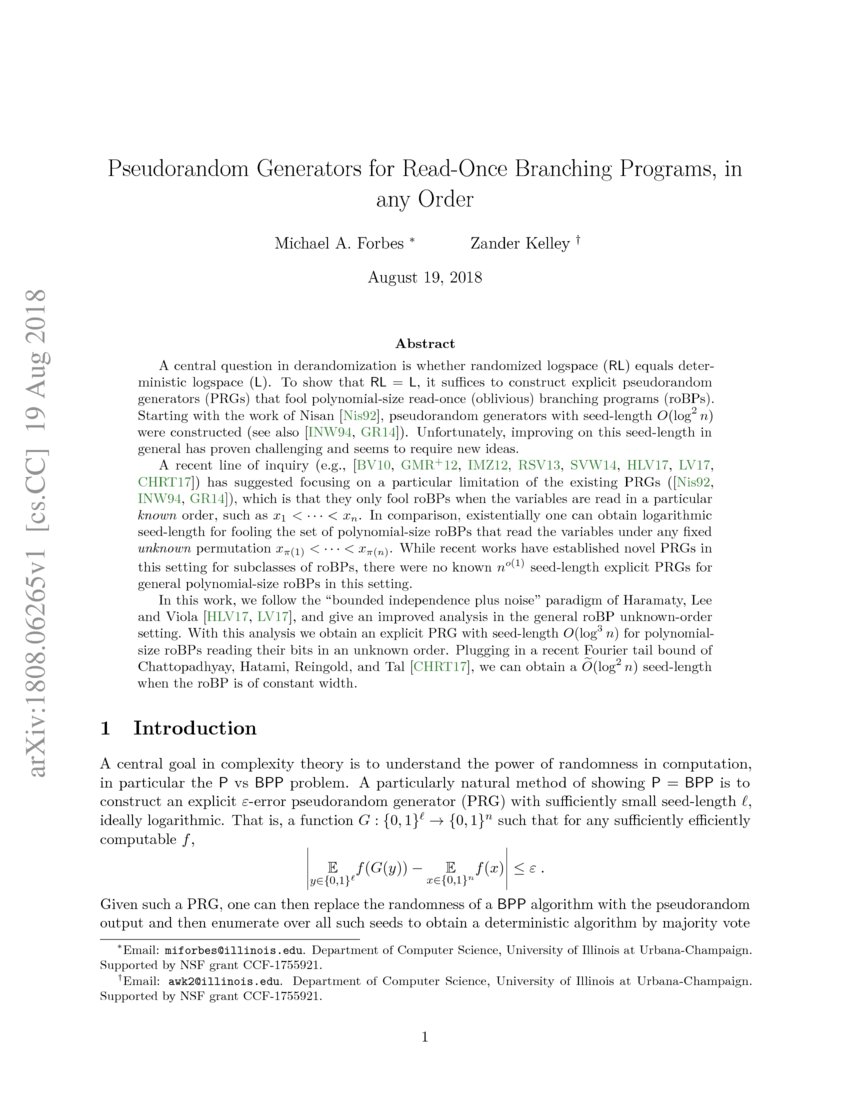 Pseudorandom Generators For Read Once Branching Programs In Any Order