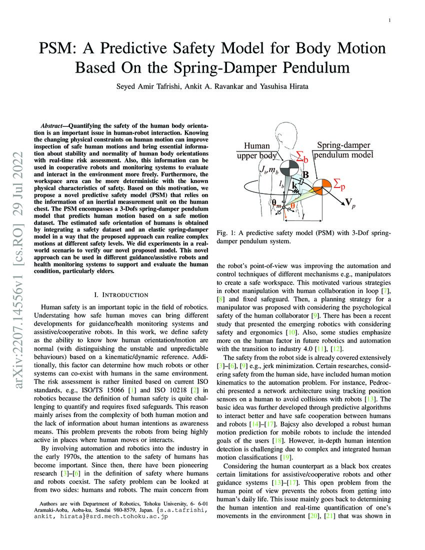 PSM: A Predictive Safety Model for Body Motion Based On the Spring-Damper Pendulum | DeepAI