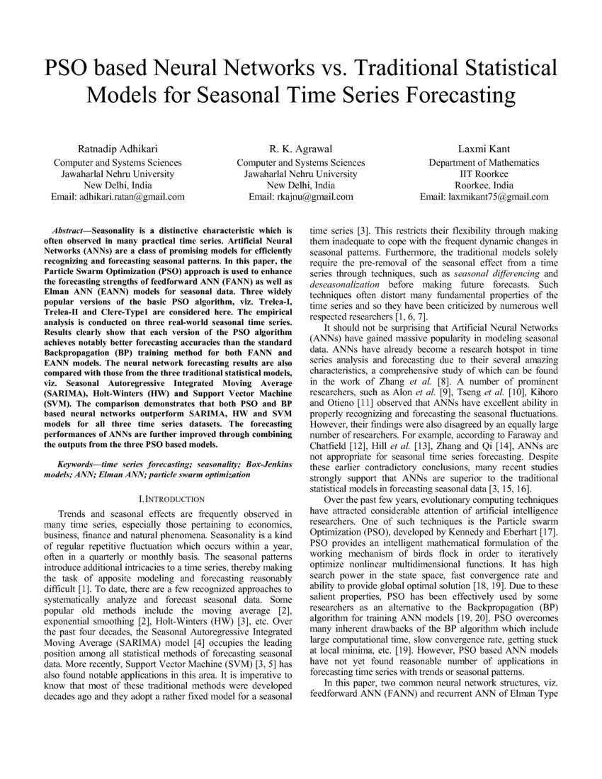 PSO based Neural Networks vs. Traditional Statistical Models for Seasonal Time Series ...