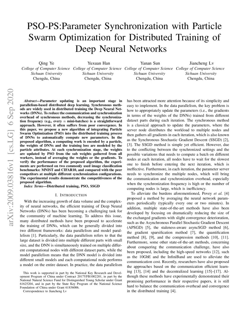 Pso Ps Parameter Synchronization With Particle Swarm Optimization For Distributed Training Of