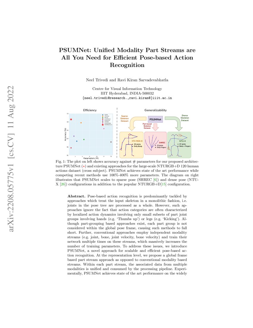Psumnet Unified Modality Part Streams Are All You Need For Efficient Pose Based Action