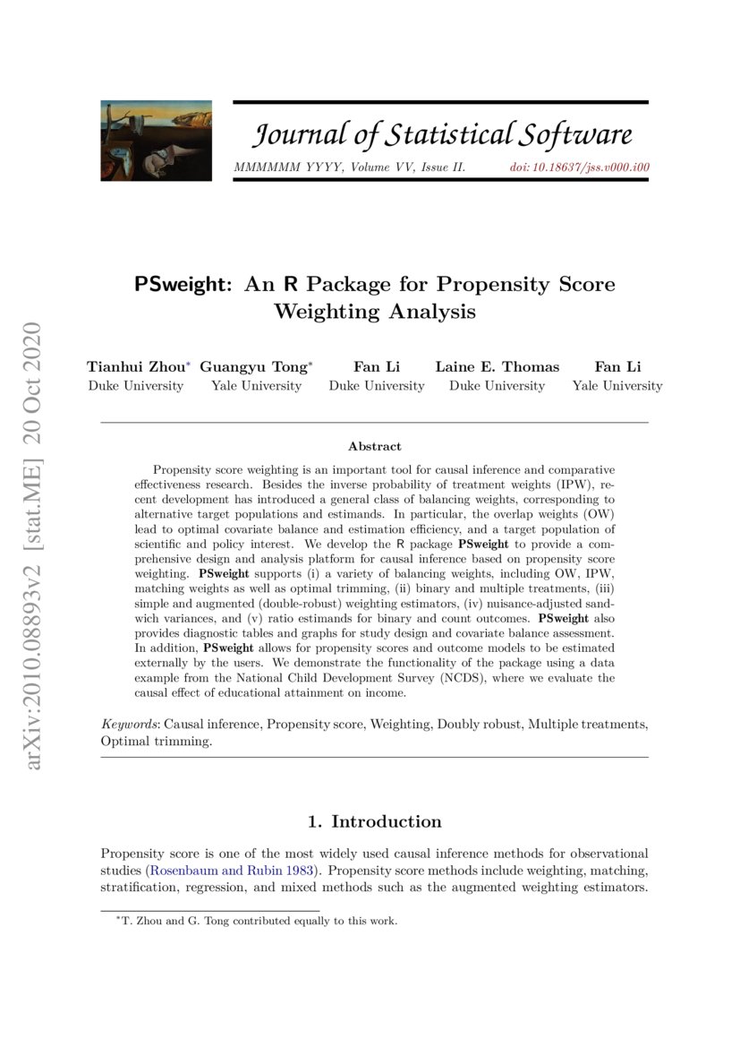 PSweight: An R Package for Propensity Score Weighting Analysis | DeepAI