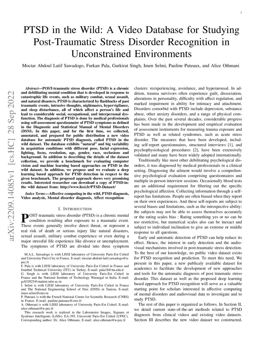 PTSD in the Wild: A Video Database for Studying Post-Traumatic Stress ...