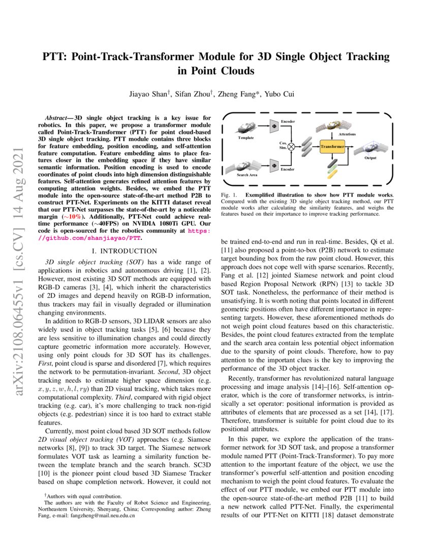 Ptt Point Track Transformer Module For 3d Single Object Tracking In Point Clouds Deepai