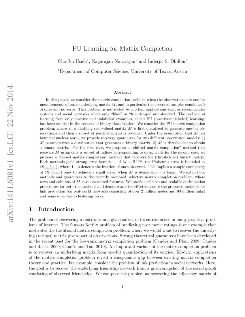 PU Learning for Matrix Completion | DeepAI