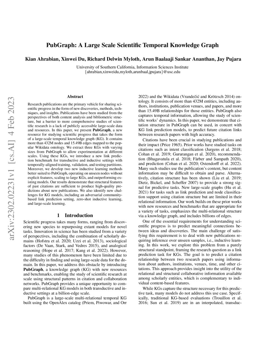 PubGraph: A Large Scale Scientific Temporal Knowledge Graph | DeepAI