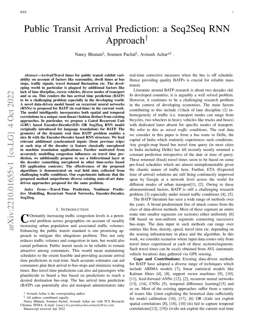 Public Transit Arrival Prediction A Seq2seq Rnn Approach Deepai 0222