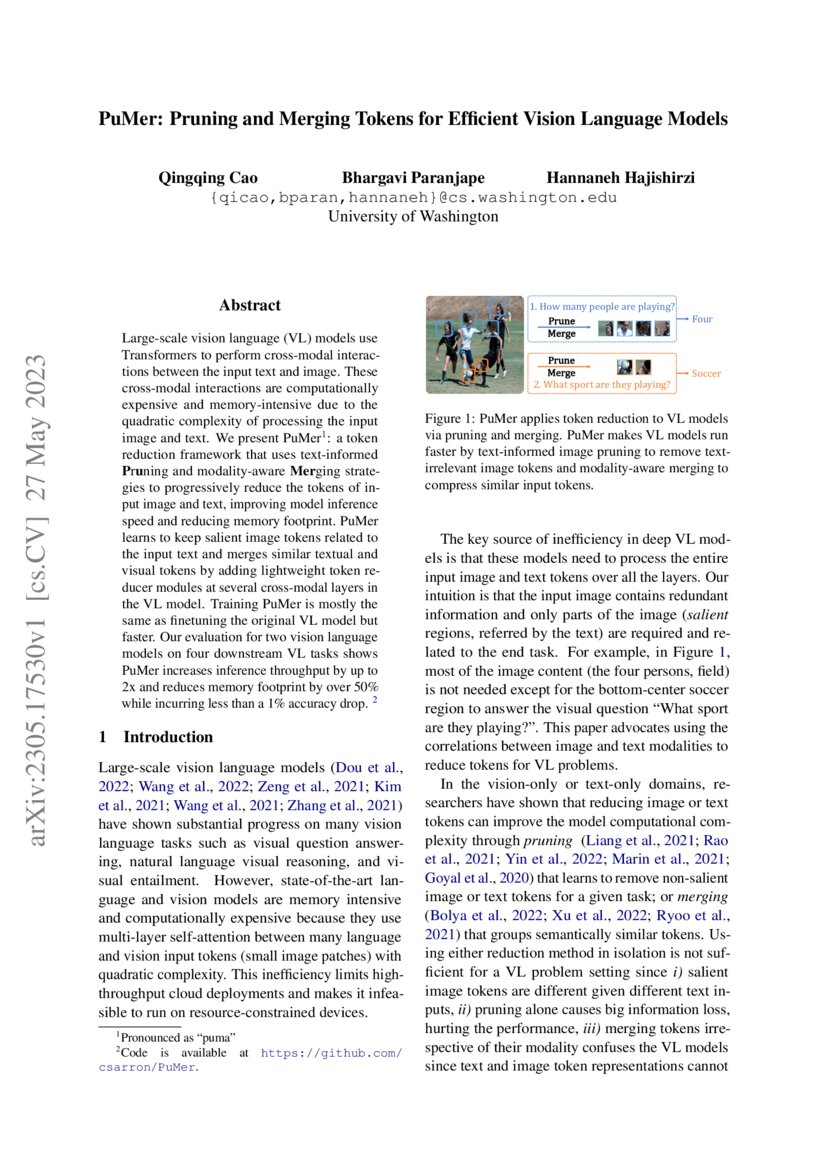 Pumer Pruning And Merging Tokens For Efficient Vision Language Models