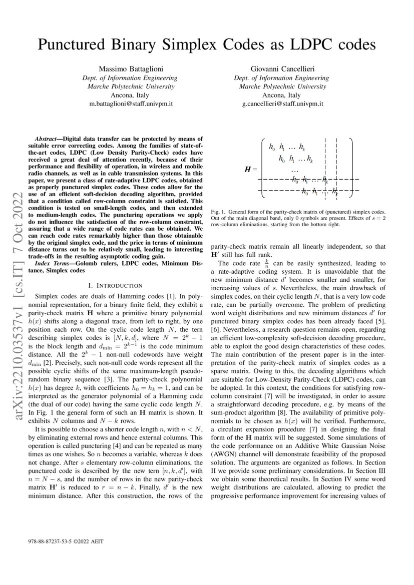 Punctured Binary Simplex Codes as LDPC codes | DeepAI