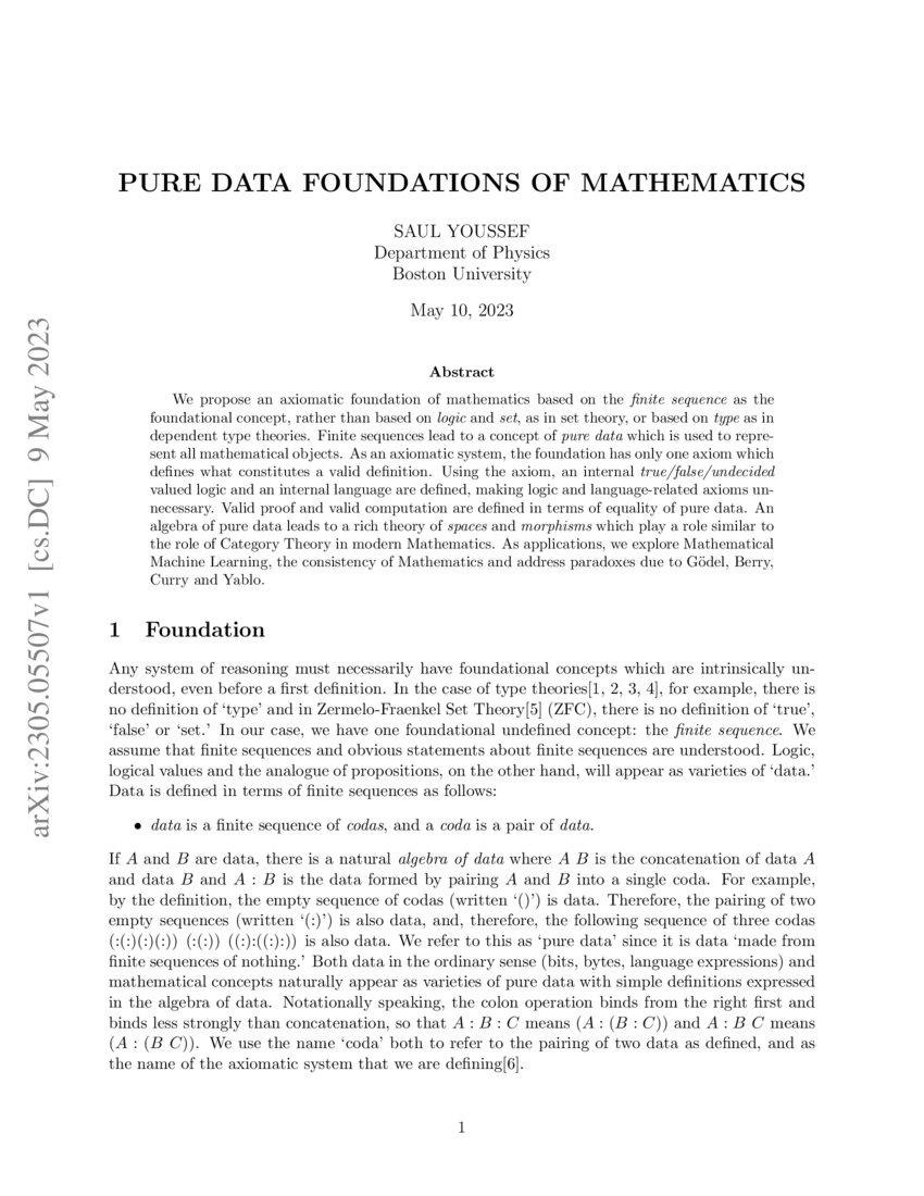 Pure Data Foundation of Mathematics and Computing | DeepAI