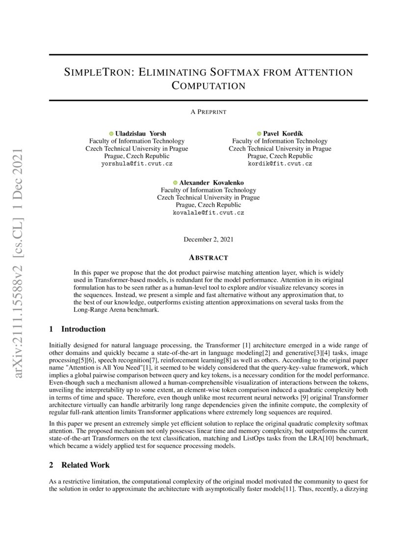 SimpleTron: Eliminating Softmax from Attention Computation | DeepAI
