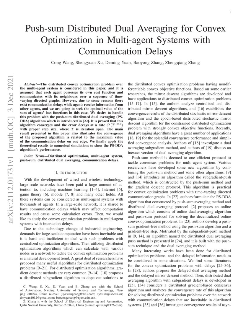 Push Sum Distributed Dual Averaging For Convex Optimization In Multi Agent Systems With 