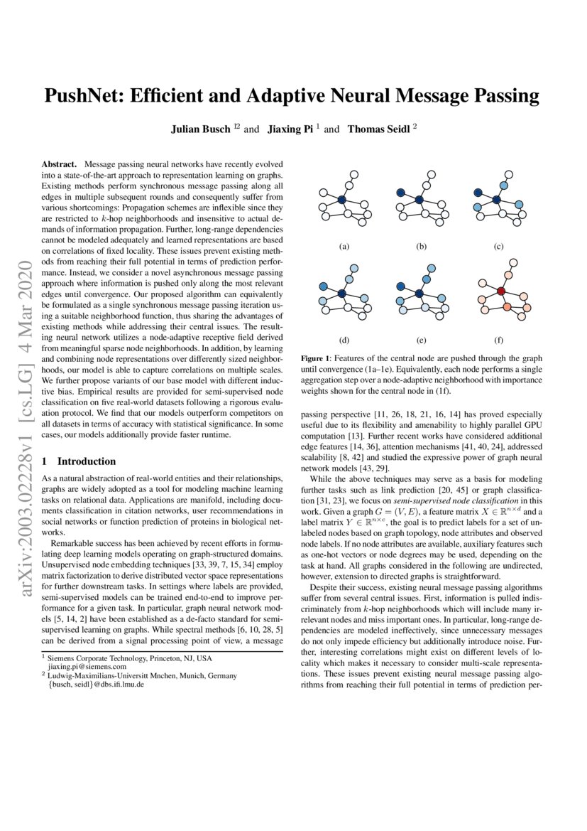 PushNet: Efficient and Adaptive Neural Message Passing | DeepAI