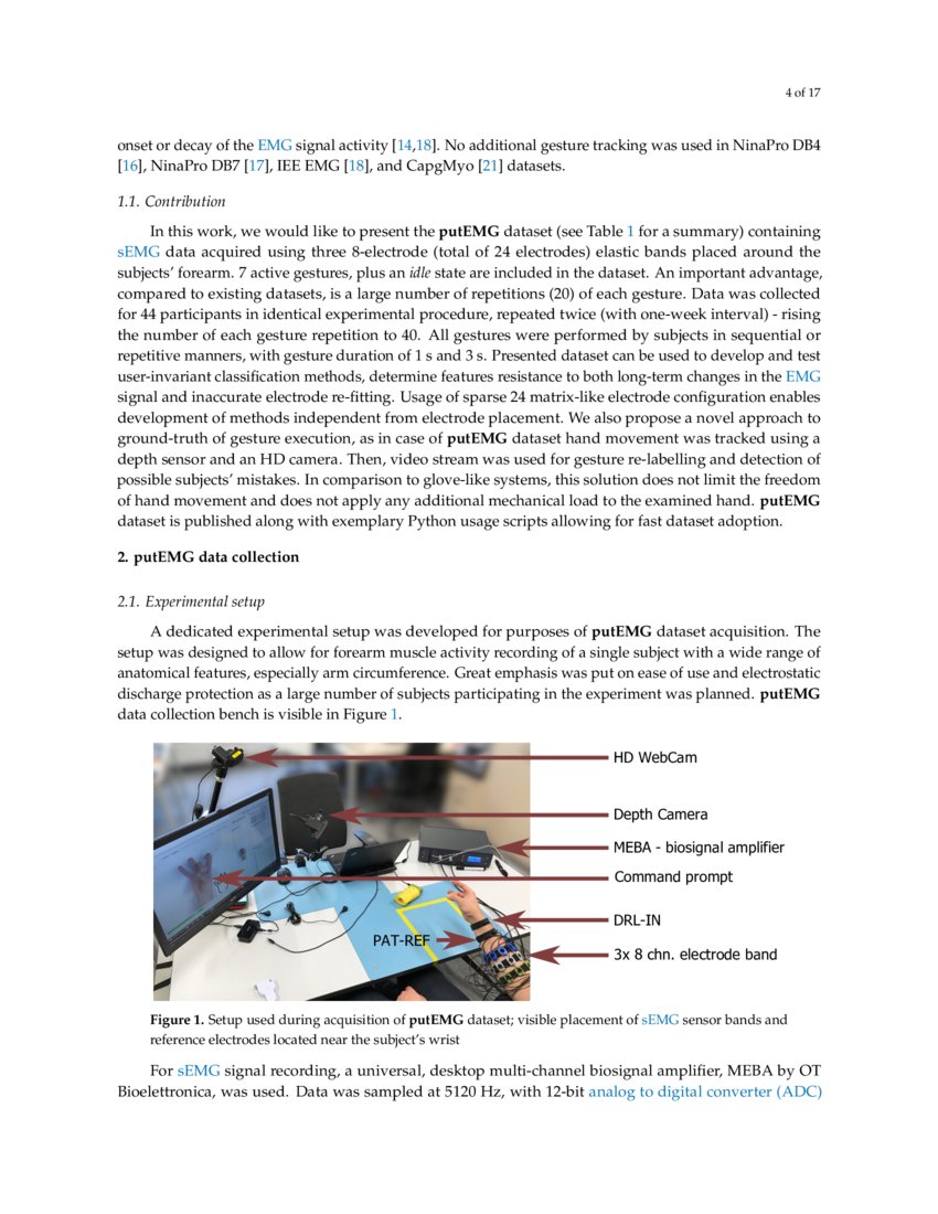 Putemg A Surface Electromyography Hand Gesture Recognition Dataset Deepai