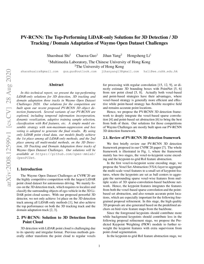 PV-RCNN: The Top-Performing LiDAR-only Solutions for 3D Detection / 3D Tracking / Domain ...