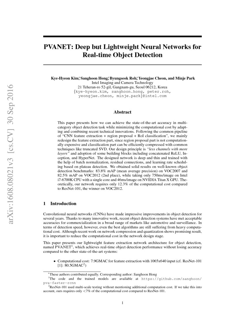 PVANET: Deep but Lightweight Neural Networks for Real-time Object Detection | DeepAI