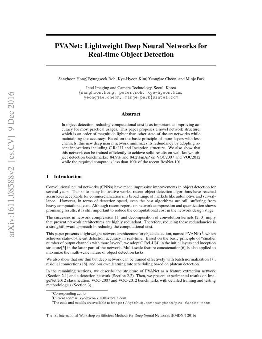 Pvanet Lightweight Deep Neural Networks For Real Time Object Detection Deepai