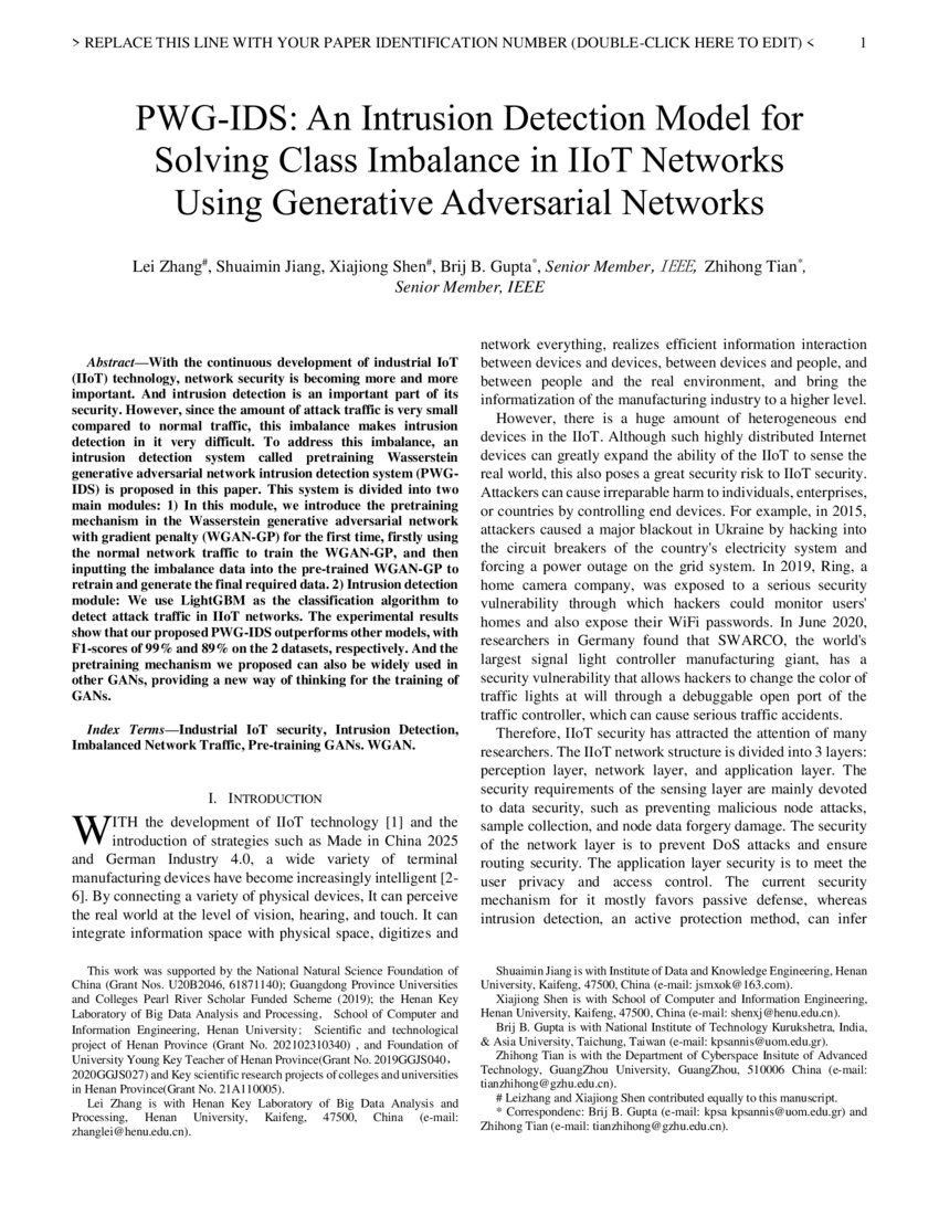 Pwg Ids An Intrusion Detection Model For Solving Class Imbalance In Iiot Networks Using