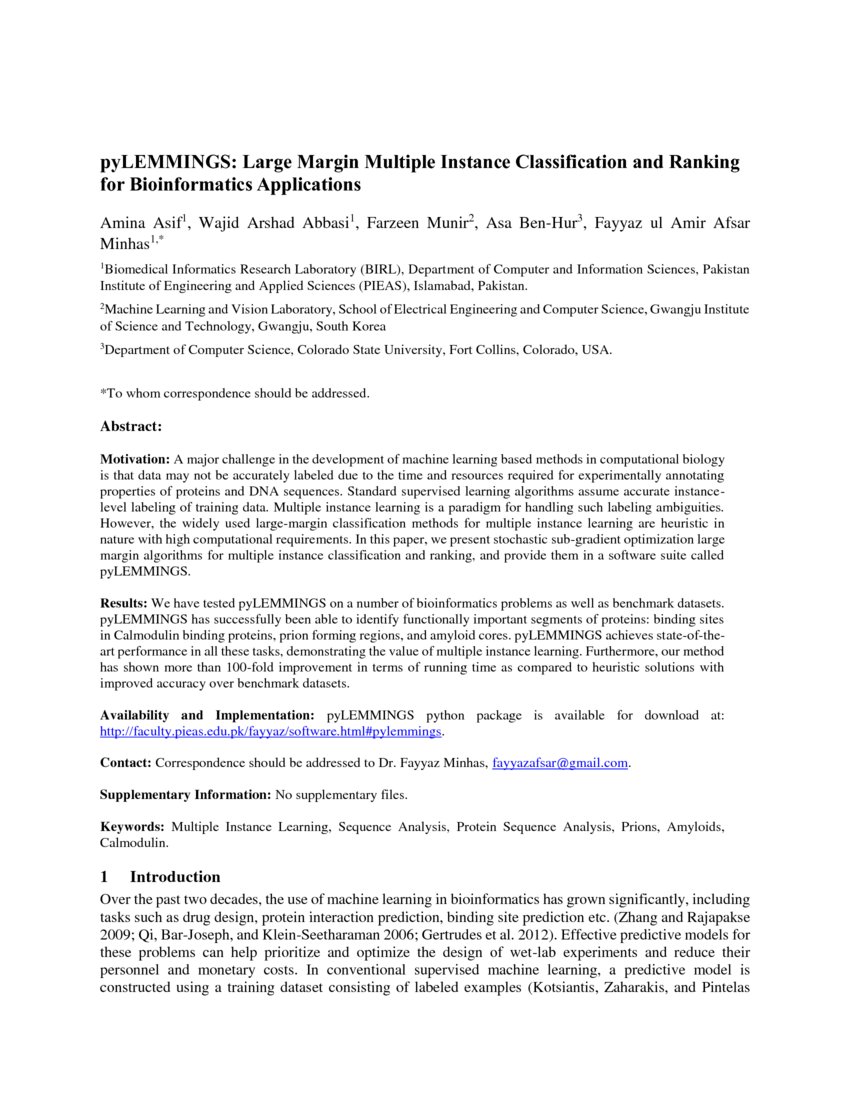 pyLEMMINGS: Large Margin Multiple Instance Classification and Ranking for Bioinformatics ...