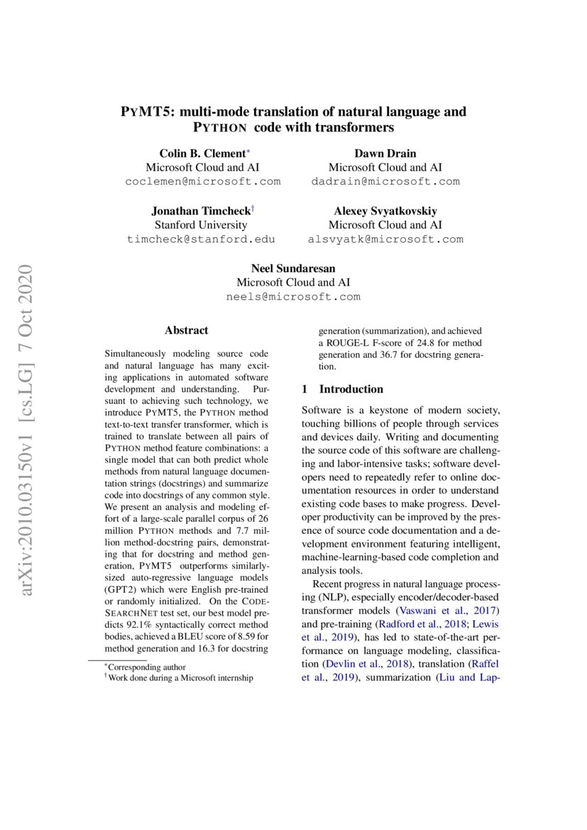 PyMT5: multi-mode translation of natural language and Python code with ...