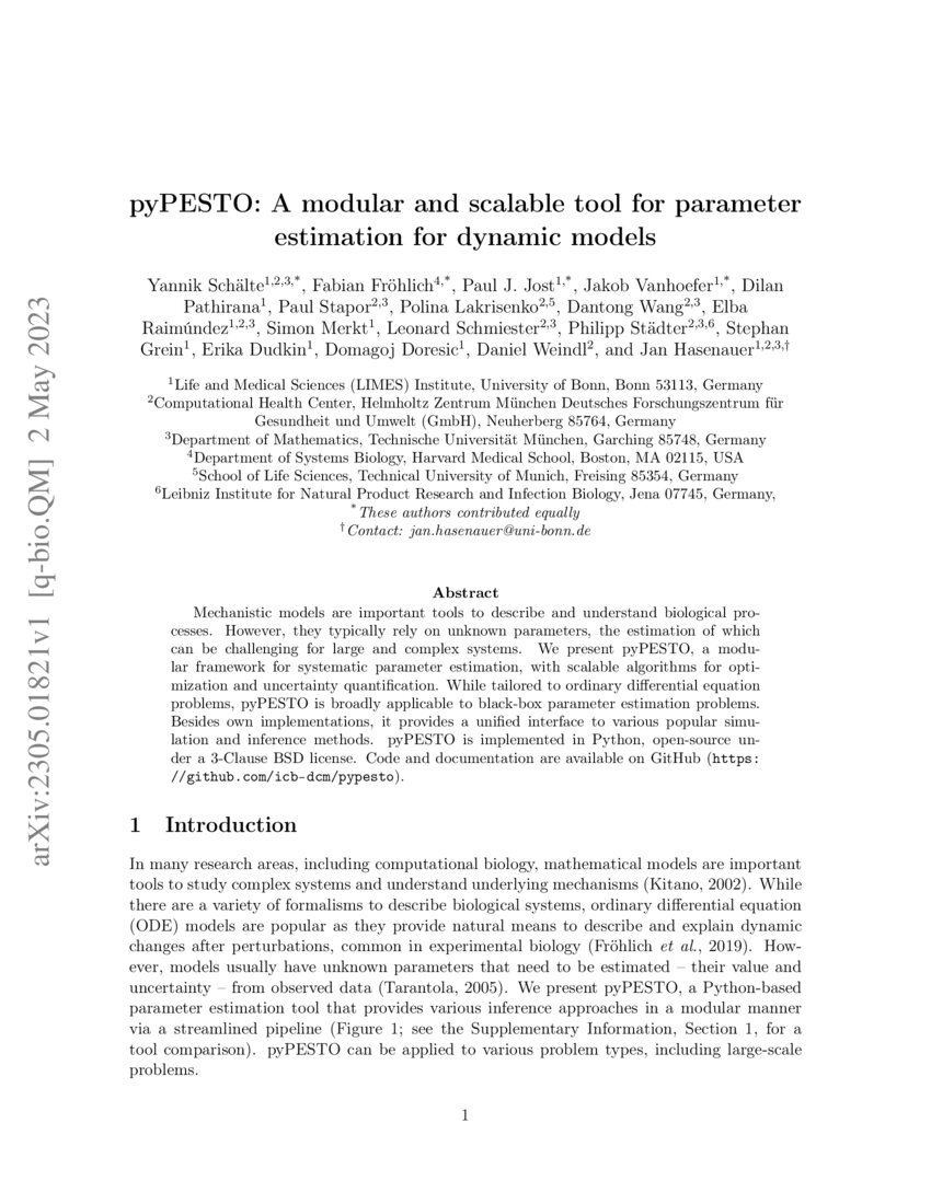 Pypesto A Modular And Scalable Tool For Parameter Estimation For 4477