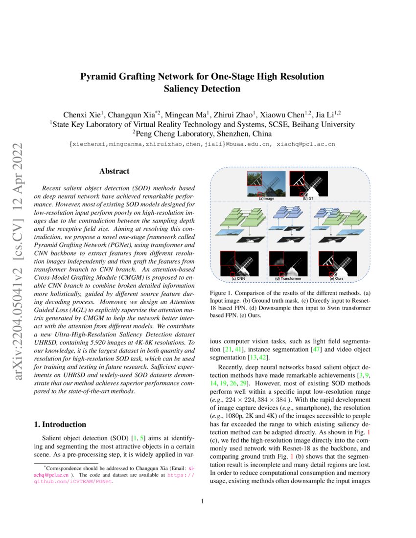 Pyramid Grafting Network for One-Stage High Resolution Saliency Detection | DeepAI