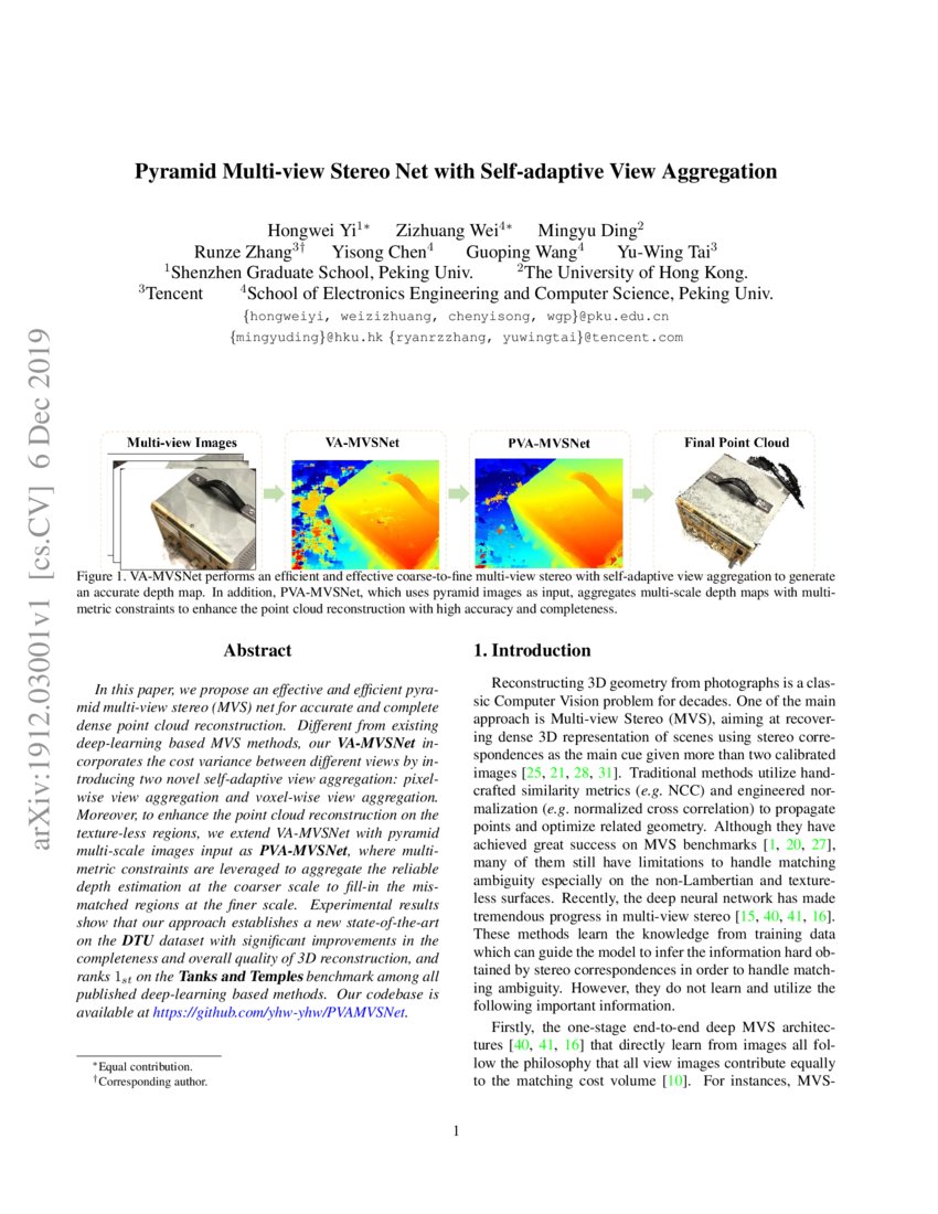 Pyramid Multi-view Stereo Net with Self-adaptive View Aggregation | DeepAI