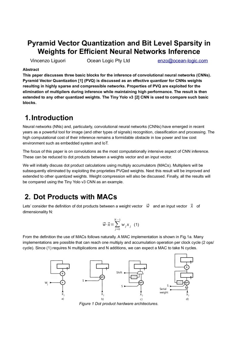 Pyramid Vector Quantization And Bit Level Sparsity In Weights For Efficient Neural Networks