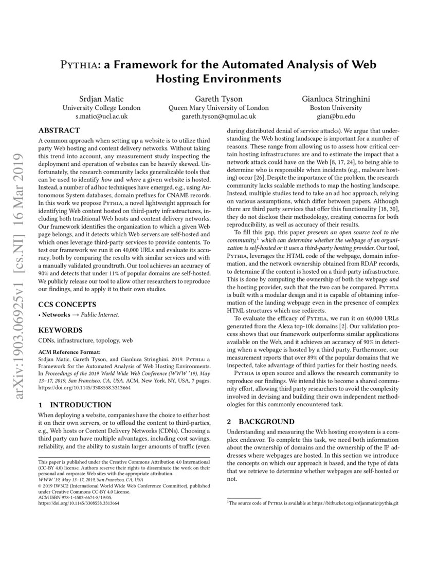 Pythia A Framework For The Automated Analysis Of Web Hosting Environments Deepai 1407